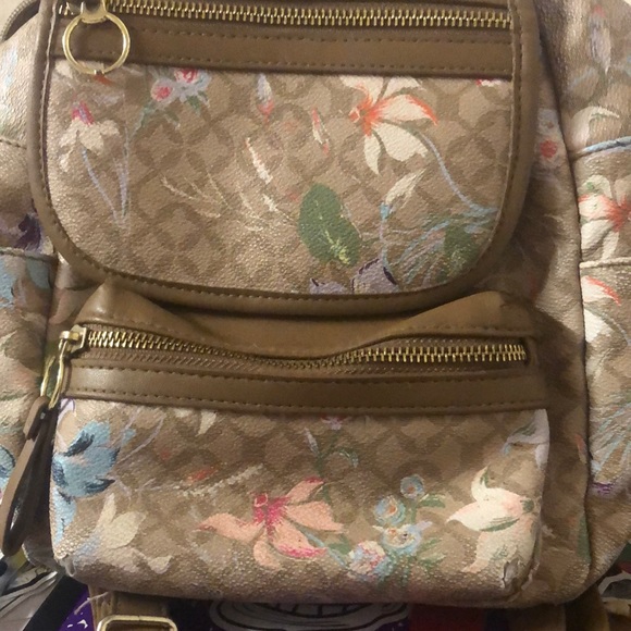 Bags | Tan Flower Mini Backpack | Poshmark